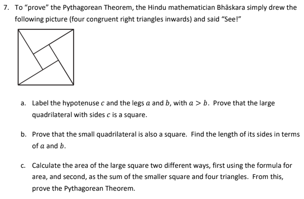 To "prove" the Pythagorean Theorem, the Hindu | Chegg.com