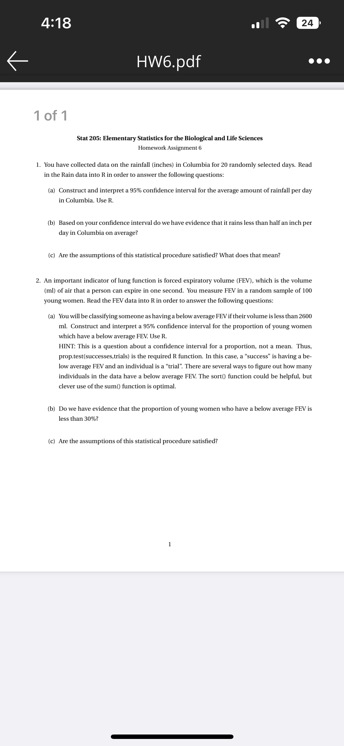 Solved Homework Assignment 6 1. You have collected data on | Chegg.com