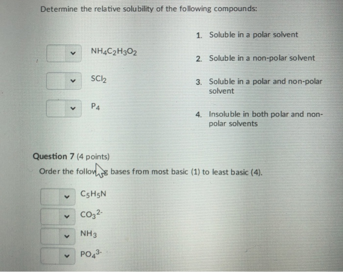 Solved Determine the relative solubility of the following | Chegg.com
