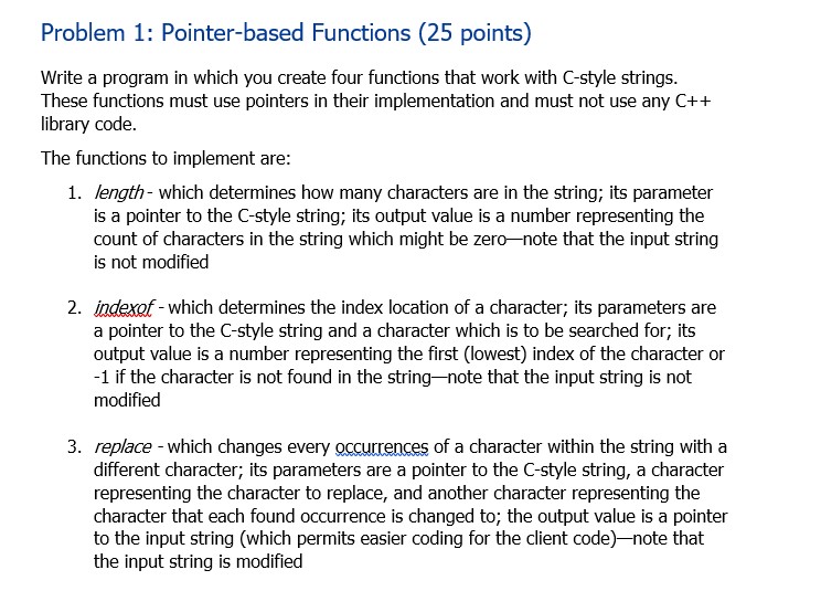 Solved Problem 1: Pointer-based Functions (25 ﻿points)Write | Chegg.com