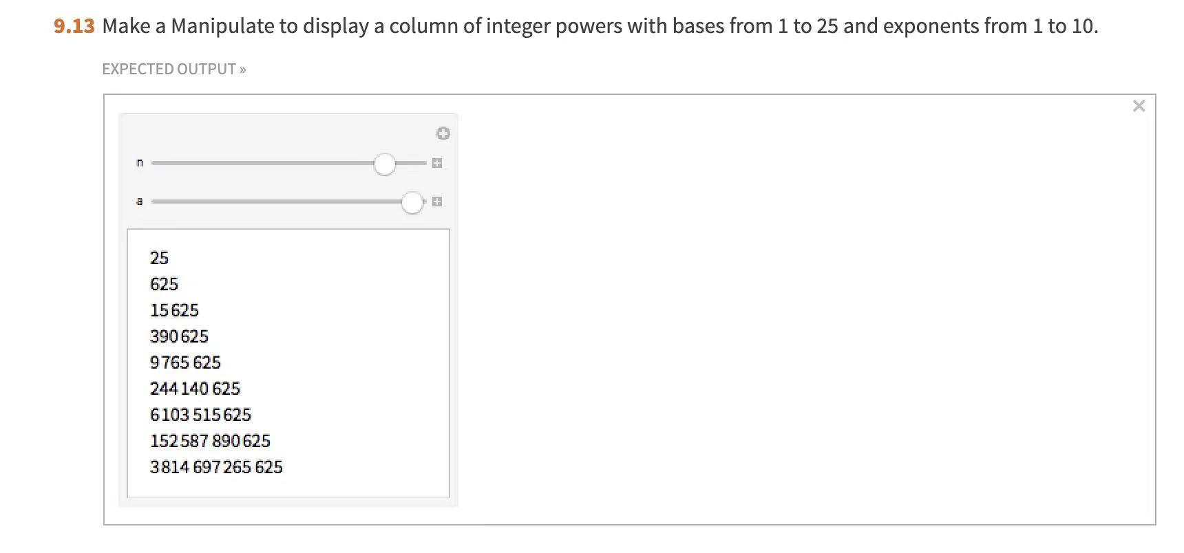 Solved 9.13 Make a Manipulate to display a column of integer | Chegg.com