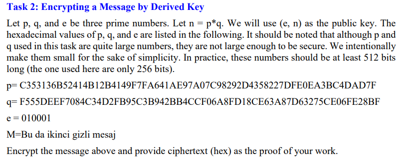 Solved Task 2: Encrypting a Message by Derived Key Let p,q, | Chegg.com