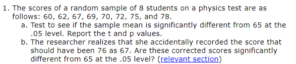 Solved 1. The scores of a random sample of 8 students on a | Chegg.com