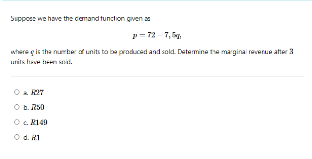 Solved Suppose we have the demand function given as | Chegg.com
