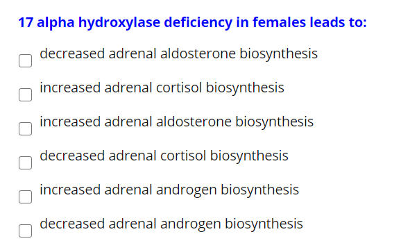 Solved 17 alpha hydroxylase deficiency in females leads to: | Chegg.com