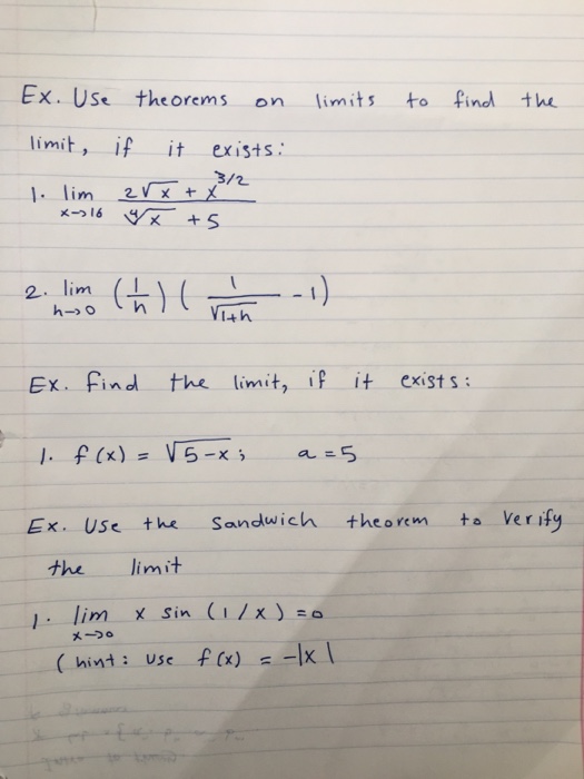 Solved Ex. Use theorems on limits to find the limit, if it | Chegg.com