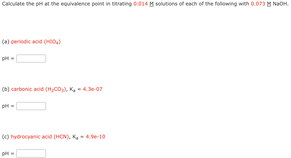 Solved Calculate the pH at the equivalence point in | Chegg.com