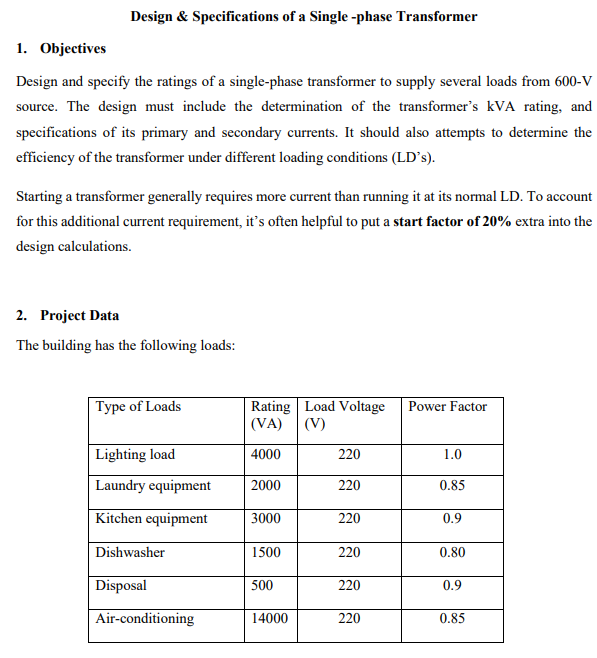 Solved 1. Objectives Design and specify the ratings of a | Chegg.com