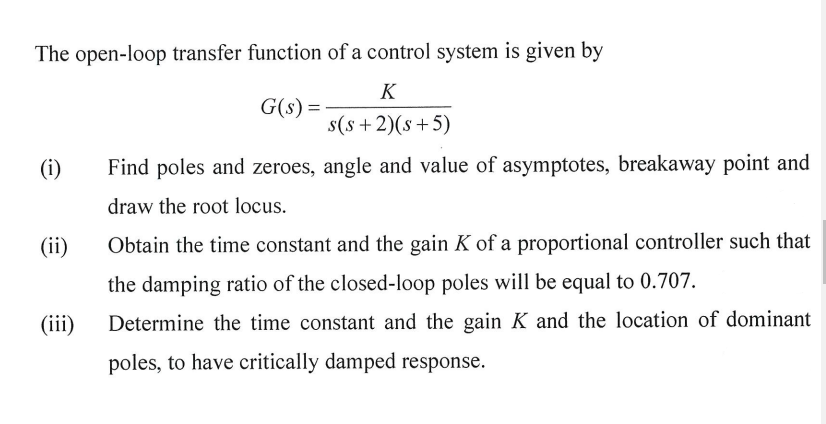 Solved The open-loop transfer function of a control system | Chegg.com