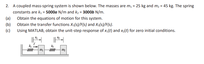 Solved 2. A coupled mass-spring system is shown below. The | Chegg.com