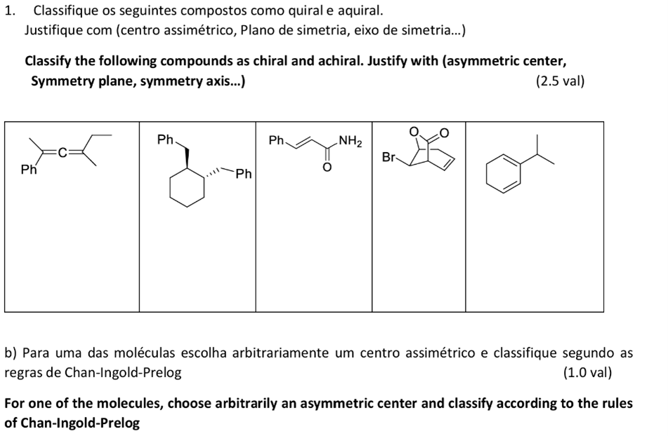 Solved 1. ﻿Classify the following compounds as chiral and | Chegg.com