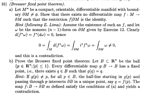 Solved 16) (Brouwer fixed point theorem). a) Let M" be a | Chegg.com