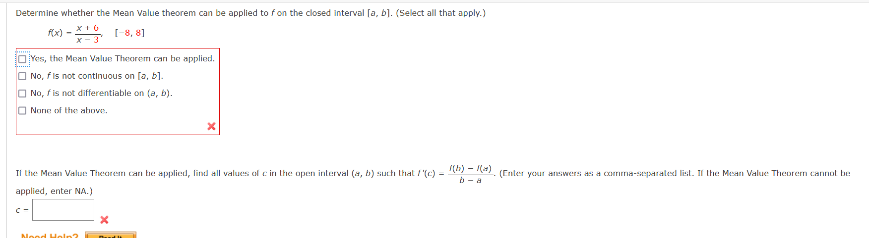 Solved \\[ f(x)=\\frac{x+6}{x-3}, \\quad[-8,8] \\] Yes, the | Chegg.com