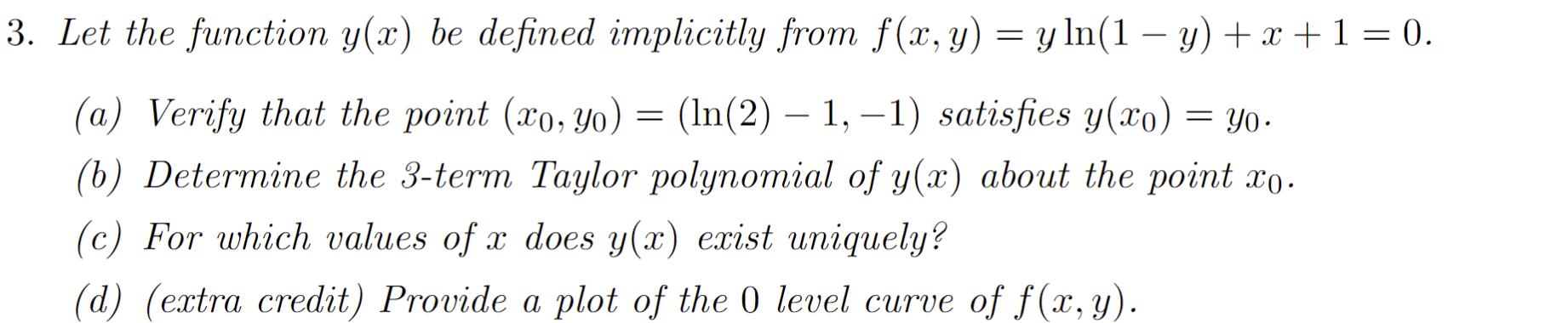 Solved 3. Let the function y(x) be defined implicitly from | Chegg.com