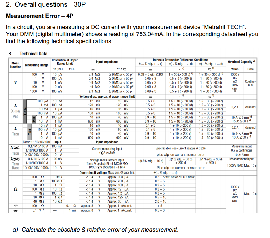 Overall questions - ﻿Measurement Error –In a circuit, | Chegg.com