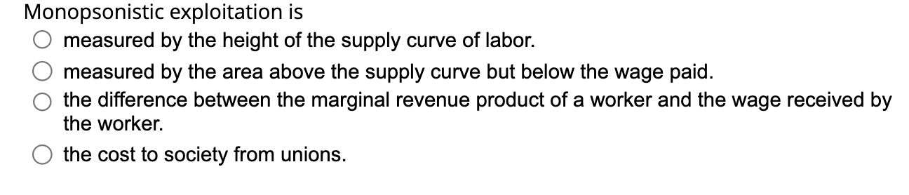 Solved Monopsonistic exploitation is measured by the height | Chegg.com