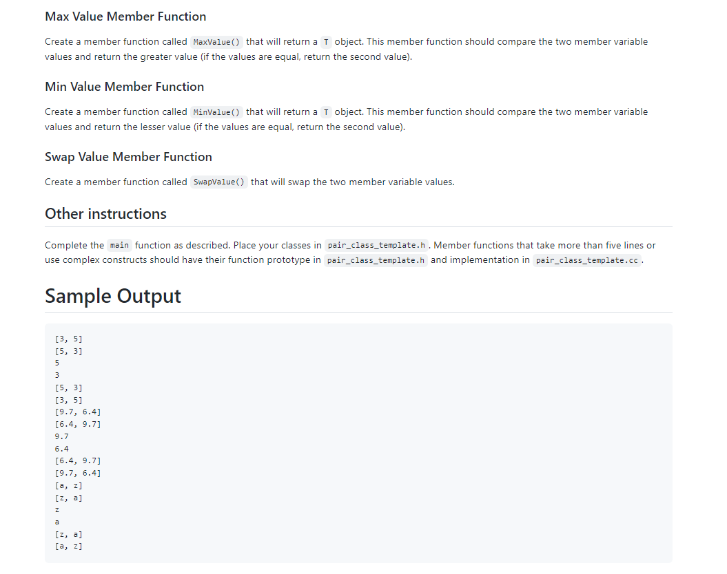 Solved @ Pair Template In this program, you will be creating | Chegg.com