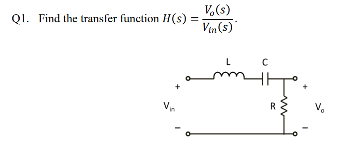 Solved H(s)=Vin(s)Vo(s) | Chegg.com