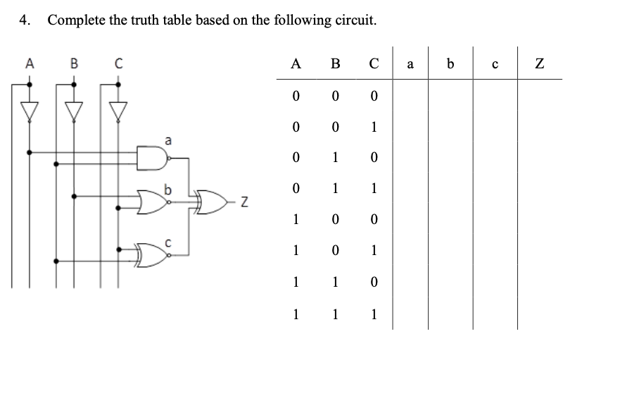 Solved 4. Complete the truth table based on the following | Chegg.com