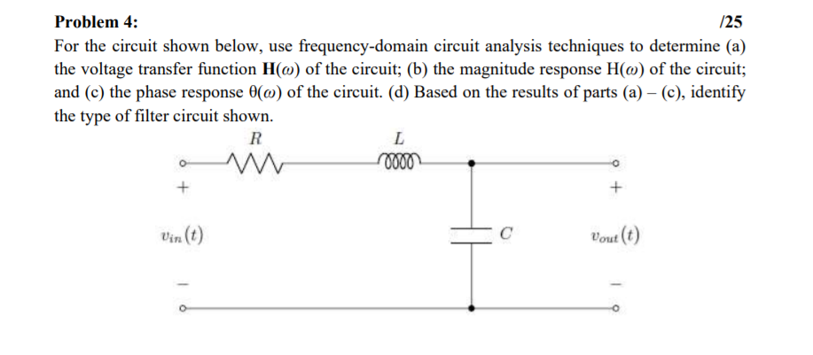 Solved Problem 4: /25 For the circuit shown below, use | Chegg.com