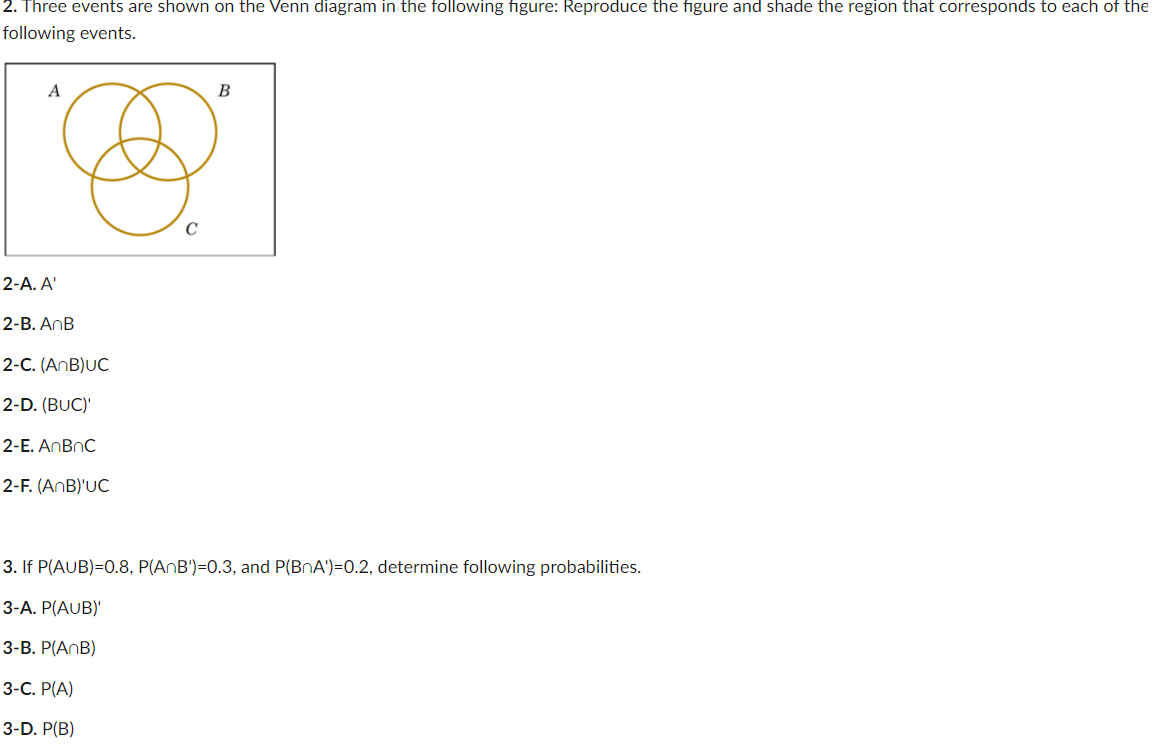 Solved 2. Three events are shown on the Venn diagram in the | Chegg.com