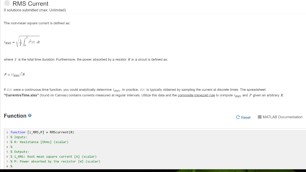 Solved RMS Current O solutions submitted (max: Unlimited) | Chegg.com