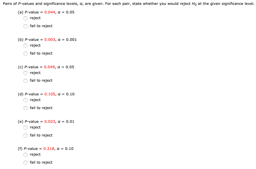 Solved For Which Of The Following P Values Will The Null