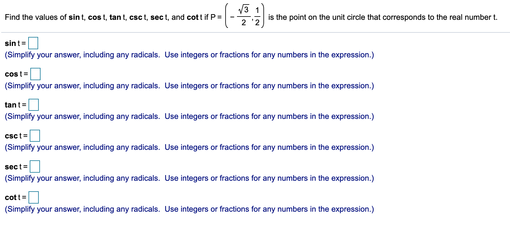 Solved 13 1 Find the values of sint, cost, tant, csct, sect, | Chegg.com