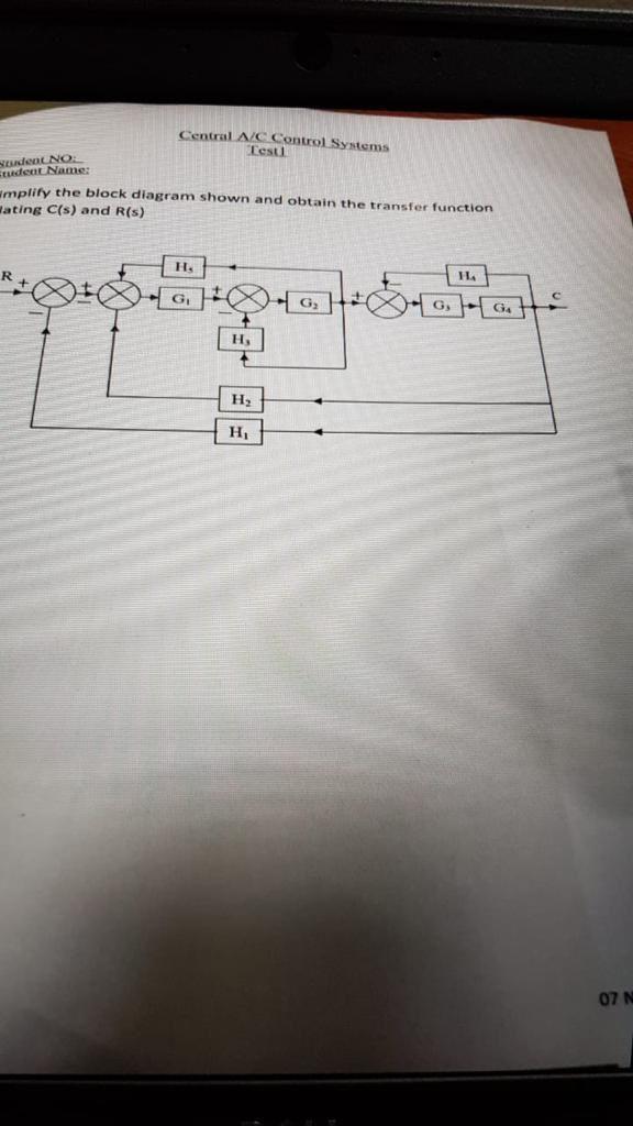 Solved Central A/C Control Systems Test Student NO rudent | Chegg.com
