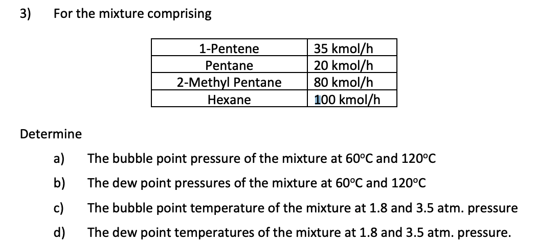 Solved 3) For the mixture comprising 1-Pentene Pentane | Chegg.com