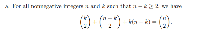 Solved a. For all nonnegative integers n and k such that | Chegg.com