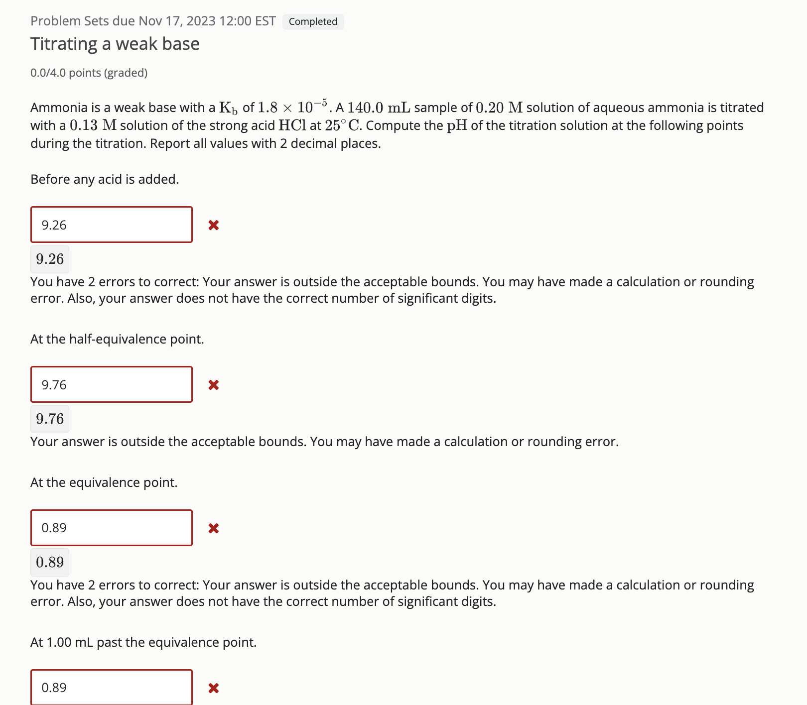 Solved Problem Sets due Nov 17, 2023 12:00 ﻿ESTTitrating a | Chegg.com