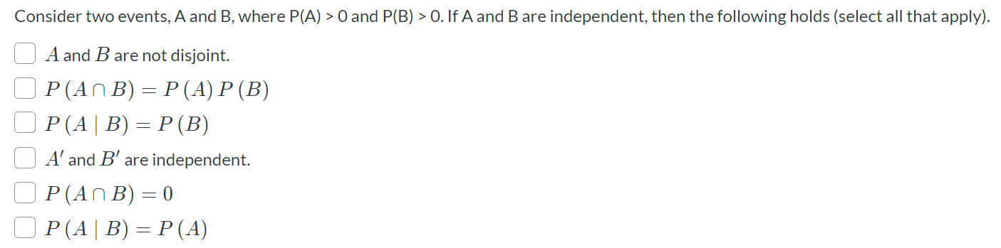 Solved Consider two events, A and B, where P(A) > 0 and P(B) | Chegg.com