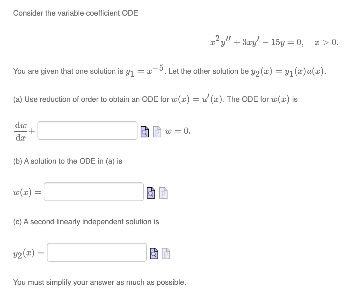 Solved Consider the variable coefficient ODE 22 y" + 3xy' – | Chegg.com