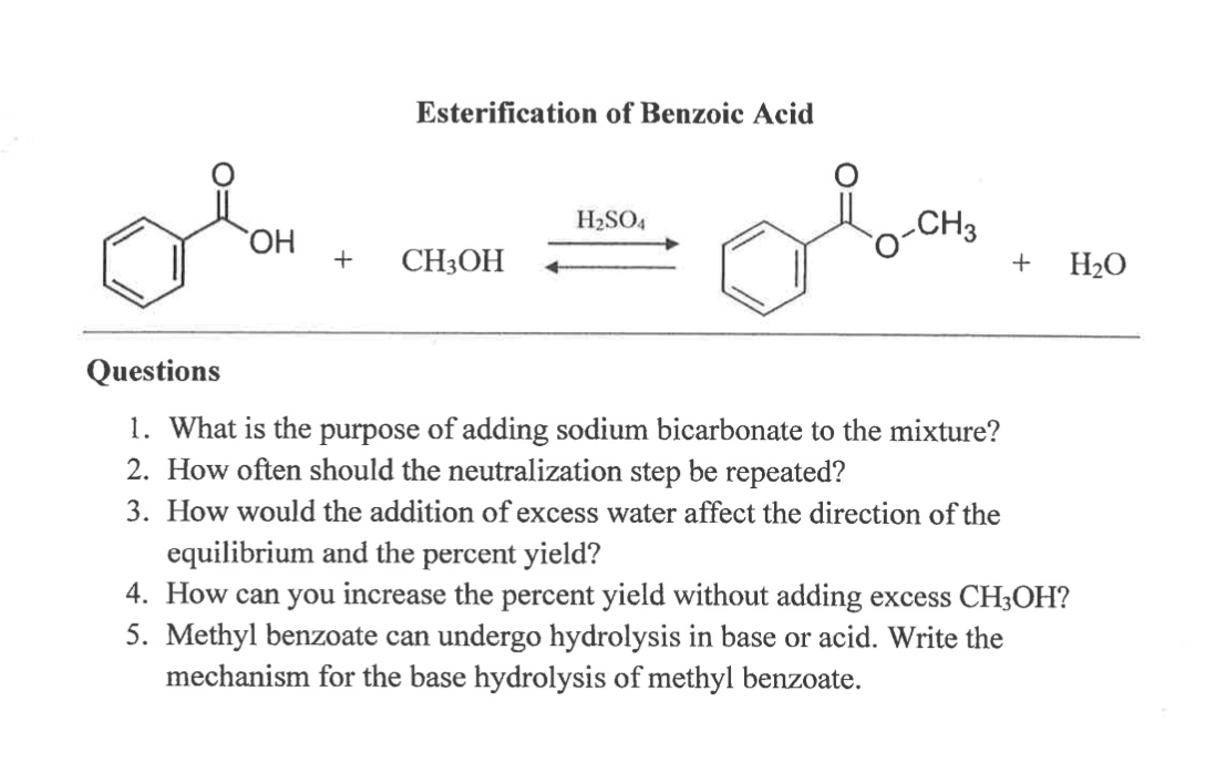 Solved Esterification of Benzoic Acid COH CO,CH, + CH,OH | Chegg.com