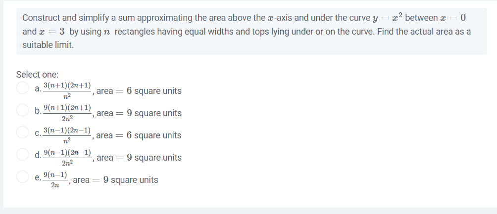 Solved Construct and simplify a sum approximating the area | Chegg.com