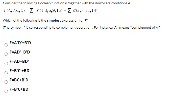 Solved Consider the following Boolean function F together | Chegg.com