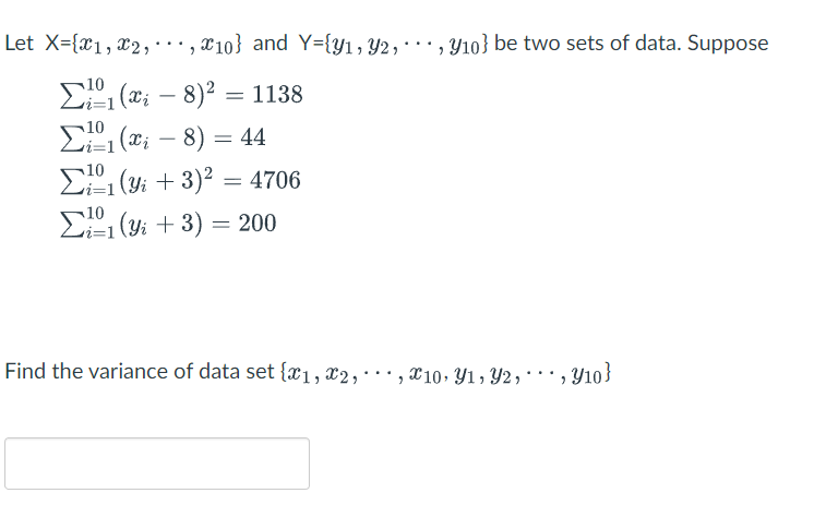 Solved Let X={x1,x2,⋯,x10} and Y={y1,y2,⋯,y10} be two sets | Chegg.com