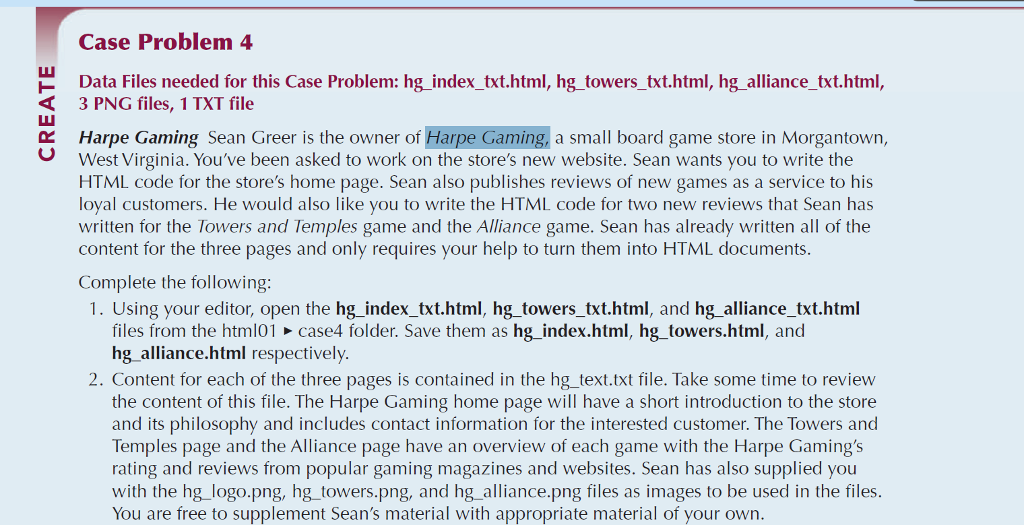 Solved Case Problem 4 Data Files needed for this Case | Chegg.com