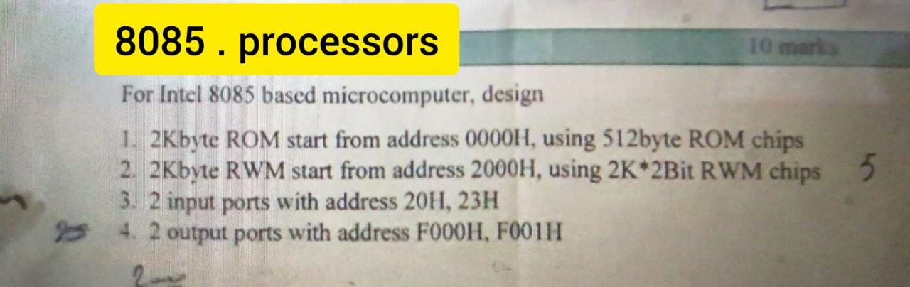 Solved 8085. processors 10 mark For Intel 8085 based | Chegg.com