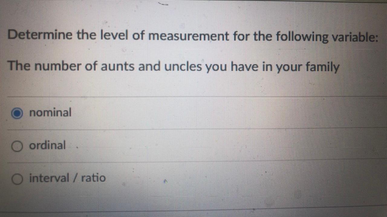 Solved Determine the level of measurement for the following | Chegg.com