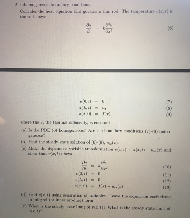 Solved 2 Inhomogeneous Boundary Conditions Consider The