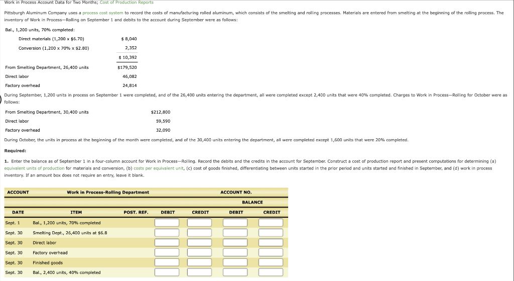 Solved Work in Process Account Data for Two Months; Cost of | Chegg.com