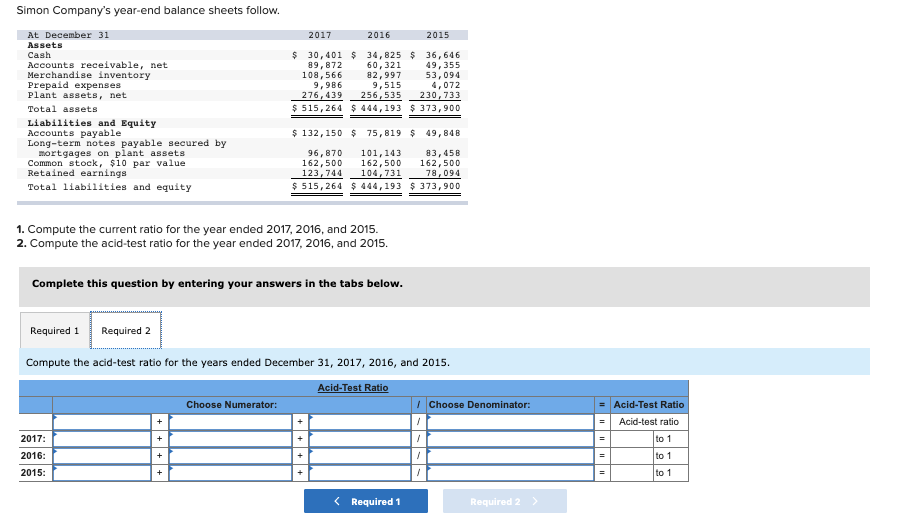 Solved Simon Company's year-end balance sheets follow. At | Chegg.com