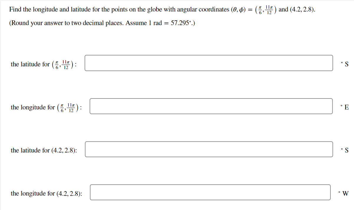 Solved Find the longitude and latitude for the points on the | Chegg.com