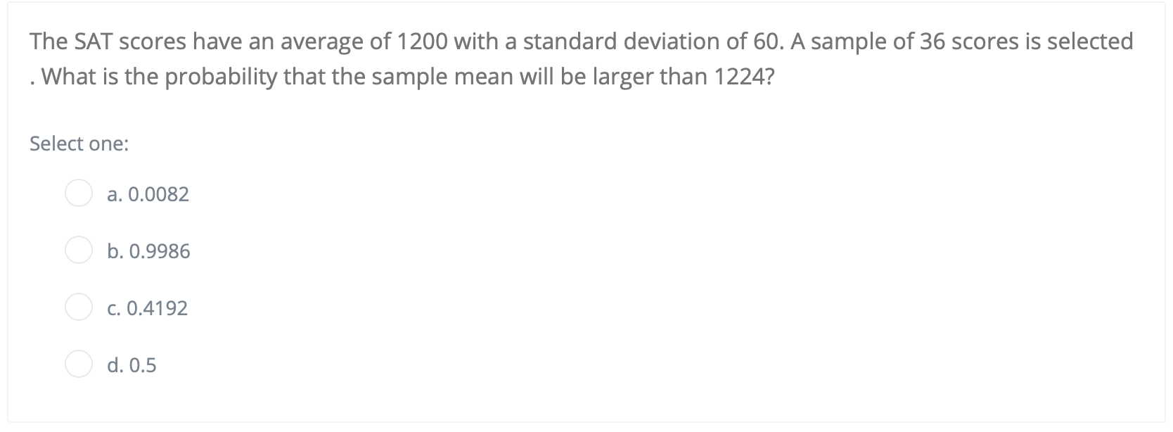 Solved The SAT scores have an average of 1200 with a | Chegg.com