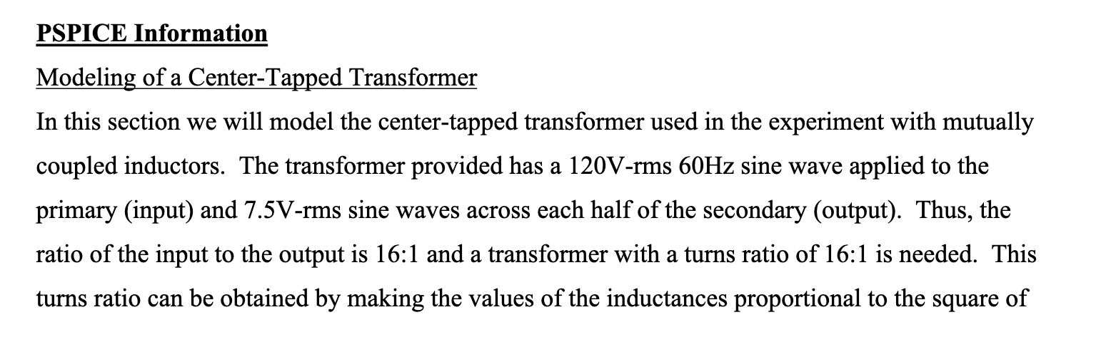 Solved PSPICE Information Modeling of a Center-Tapped | Chegg.com