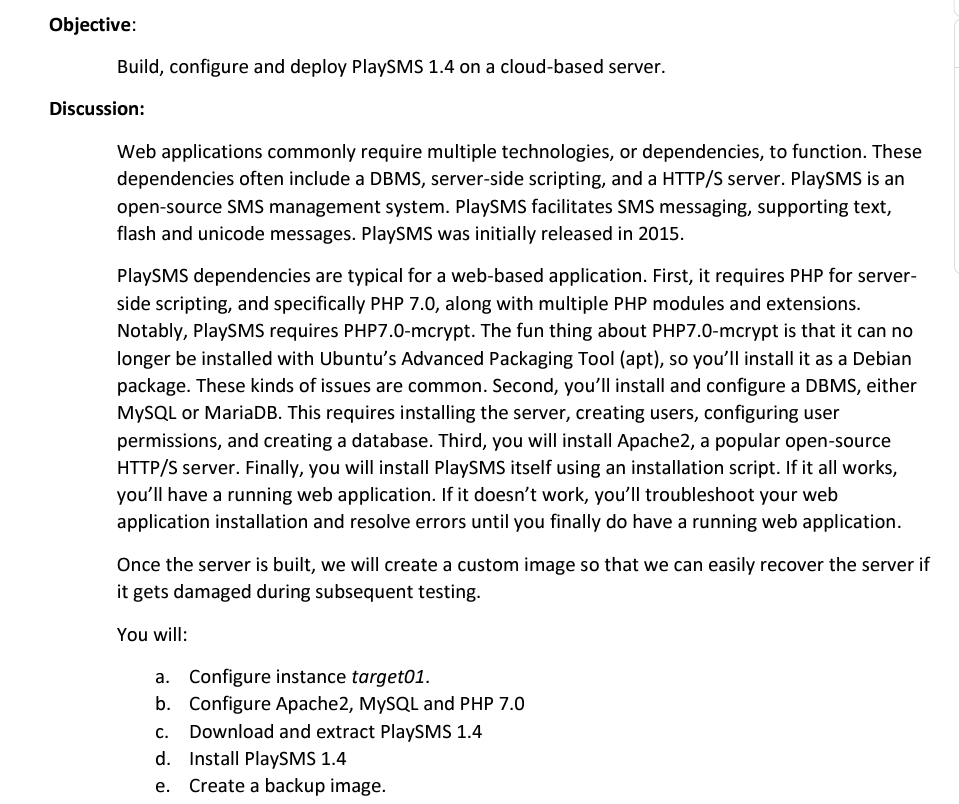 Solved Build, configure and deploy PlaySMS 1.4 on a | Chegg.com