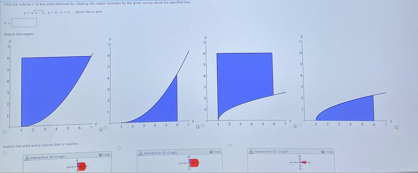 Solved y=x−1,y=0,x=6; abo V= Sketch the region. Sketch the | Chegg.com