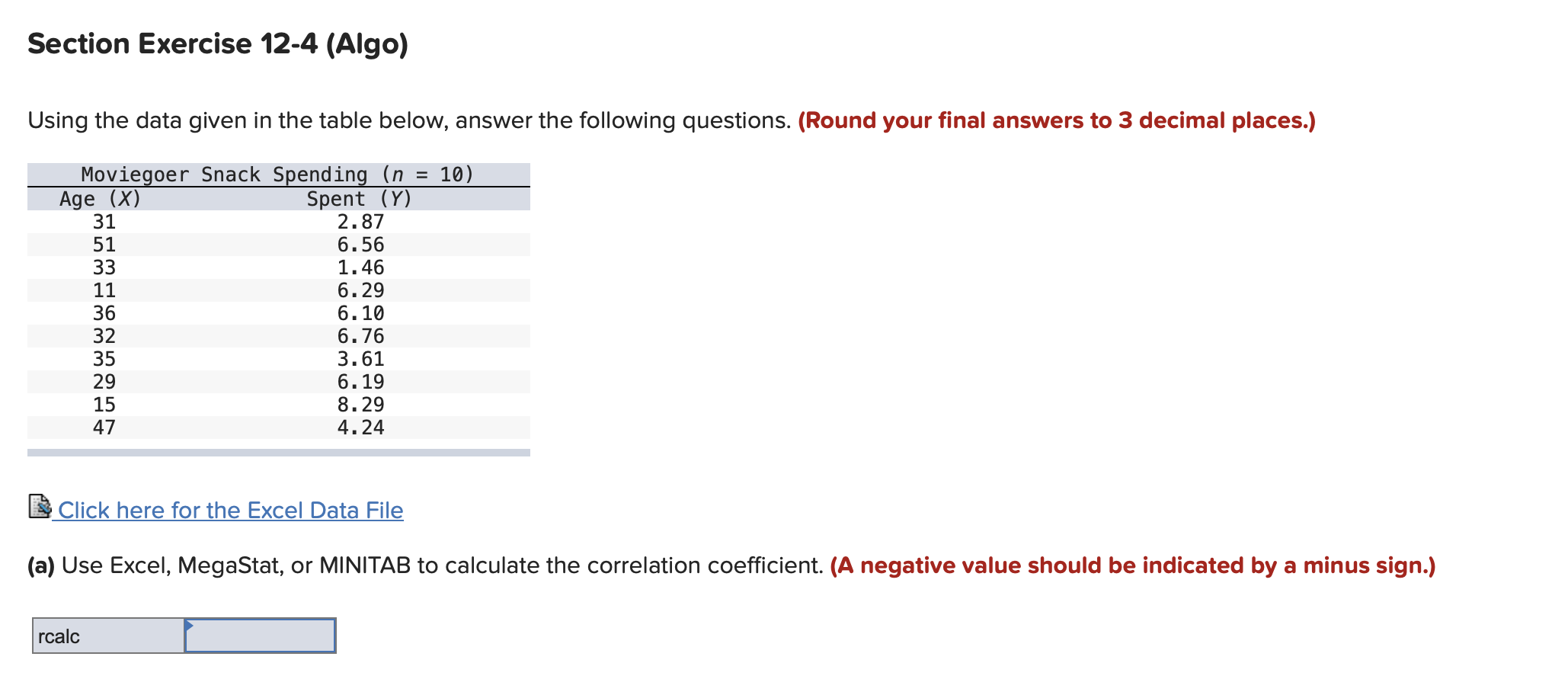 Solved Section Exercise 12-4 (Algo) Using the data given in | Chegg.com
